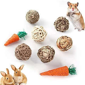 8PCS Small Animals Play Balls, Chew Grass Balls & Rolling Chew Toys for Bunny, Improve Pets Dental Health for Rabbit, Chinchilla, Guinea Pigs, Hamsters, Gerbils, Rats, Mice
