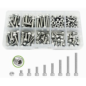 Elantek 160Pcs Metric M4 304-Stainless Steel Hex Socket Head Cap Screws Nuts Assortment Kit- M4 x 6mm/ 8mm/ 10mm/ 12mm/ 14mm/ 16mm/ 18mm/ 20mm