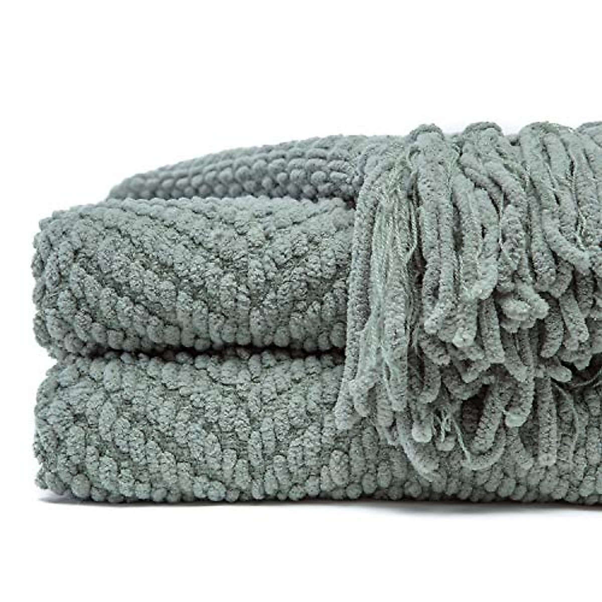 Chanasya Textured Knitted Super Soft Throw Blanket with Tassels - Warm Fluffy Cozy Plush Knit - for Couch Bed Sofa Living Room Framhouse Boho Sage Green Accent Decor (50x65 Inches) Tansage Blanket