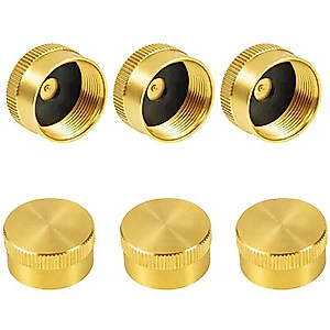 ANPTGHT 6pcs Refill Propane Bottle Cap Solid Brass 1lb Propane Tank Sealed Cap Universal All One Pound Cyliders Gas Tank Protect Caps for Camping Outdoor Cooking