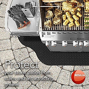 RESILIA - Large Under Grill Mat - Black Diamond Plate, 72 x 48 inches, 12-inch Splatter Protection Lip, for Outdoor Use