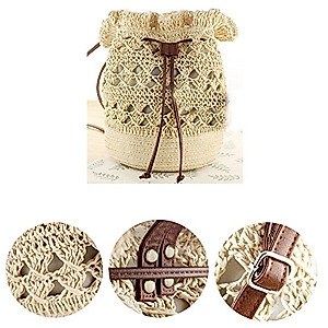 Abuyall Women Straw Bucket Bag Hobo Shoulder Handbag Drawstring Beach Tote Bag H…