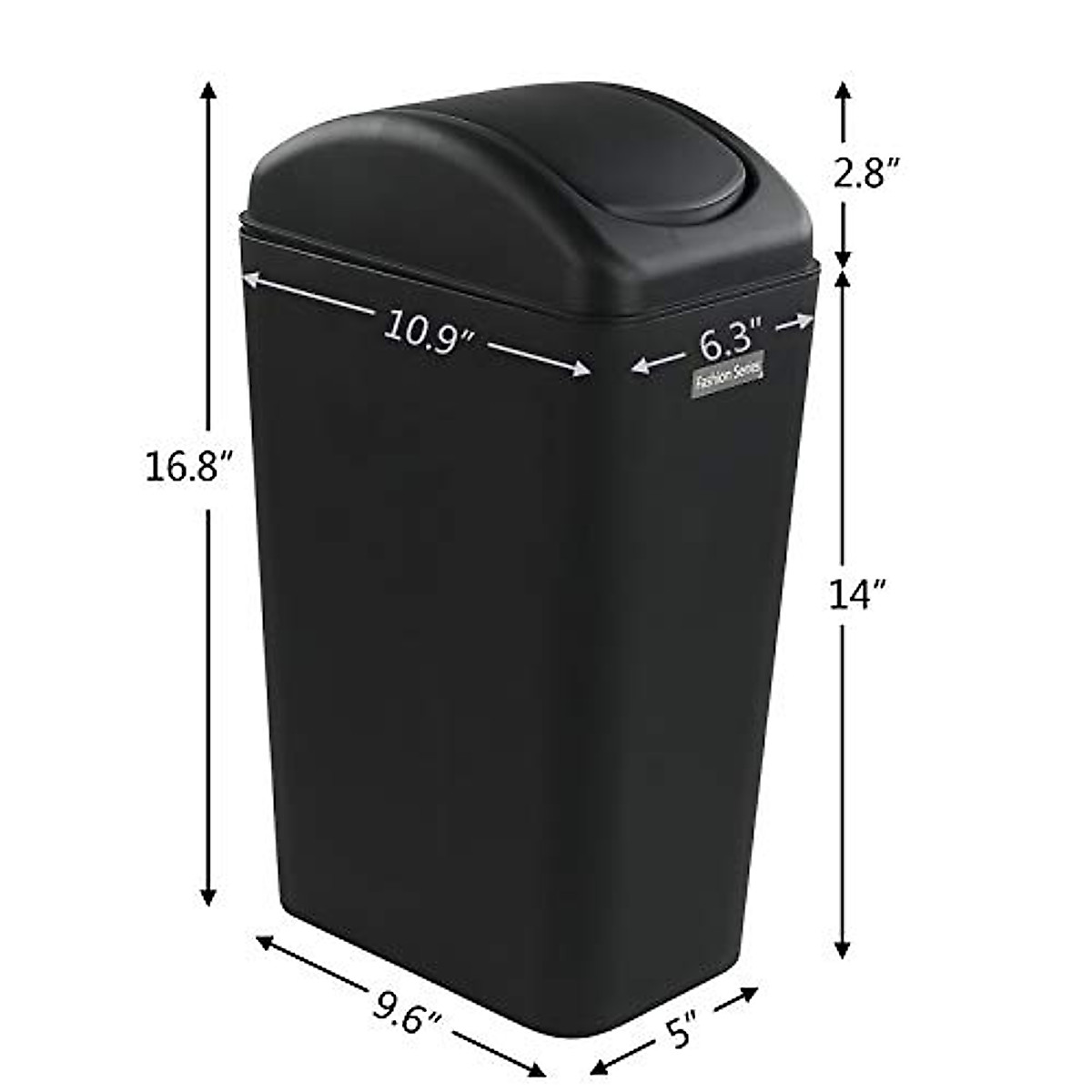 Jandson Black Swing Trash Can, Slim Trash Bin for Narrow Space, 14 Liter, F