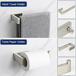 NearMoon 4 Pieces Bathroom Hardware Accessories Set 304 Stainless Steel- 24" Towel Rod+ Hand Towel Holder+ Toilet Paper Holder+ Robe Towel Hook Wall Mounted Modern Bath Towel Bar Set (Brushed Nickel)