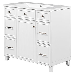 Merax 36" Bathroom Vanity with Soft Closing Door, Combo Stand Storage Cabinet Set and Square Resin Sink Top, White