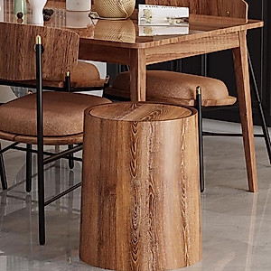 BESTOYARD Wood Grain Trash Can 2.6 Gallon Plastic Round Wastebasket with Swing Lid Garbage Container Bins for Home Office Bedroom Bathroom