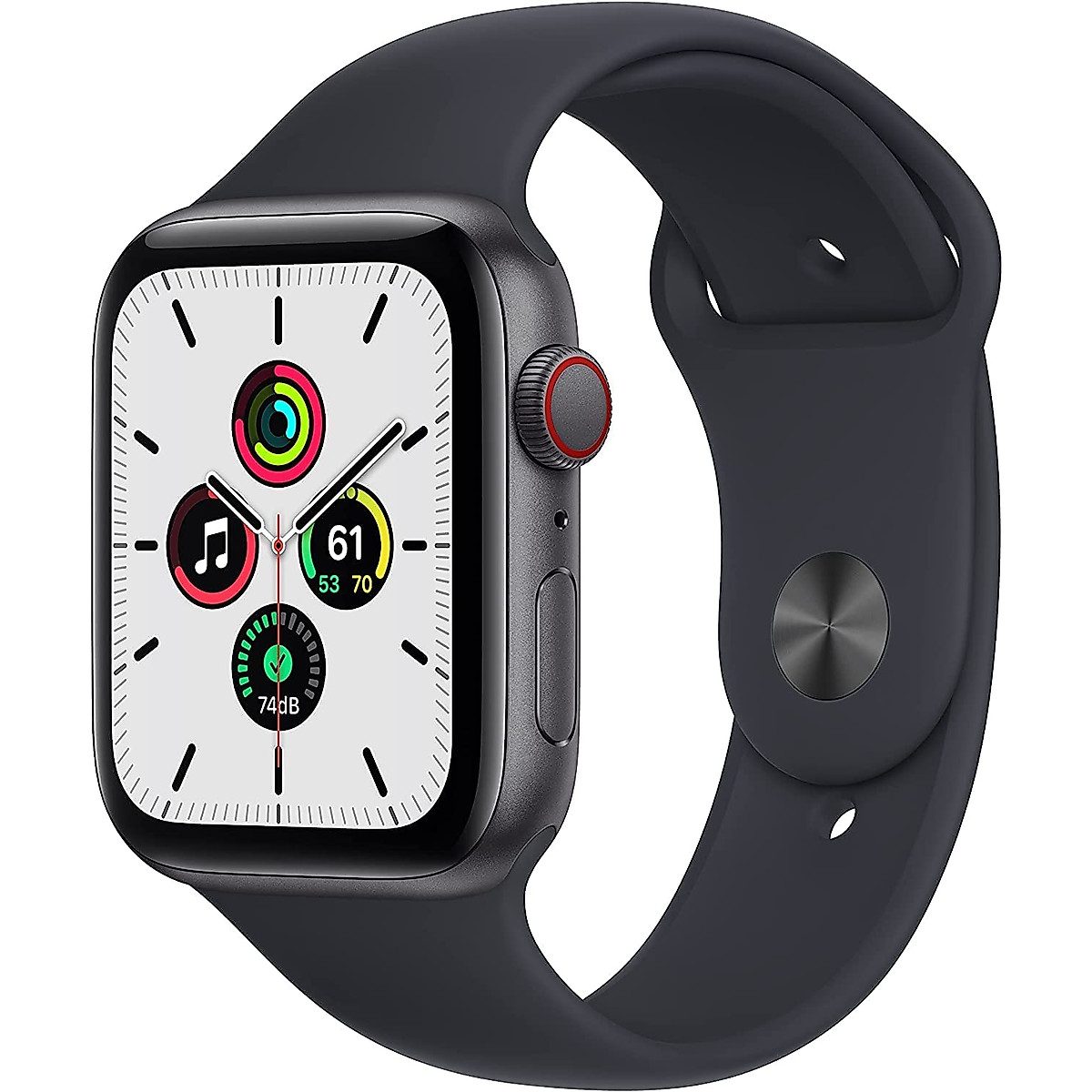 Apple Watch SE (GPS + Cellular, 44mm) Space Gray Aluminum Case with Midnight Sport Band (Renewed)