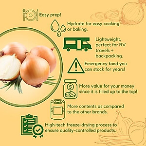 Ready Harvest Freeze-Dried Yellow Onions Freeze-Dried Food Dried Onions Minced Emergency Food Supplies Survival Food Emergency Food Rations #10 Can 25-Year Shelf Life 11.34 oz
