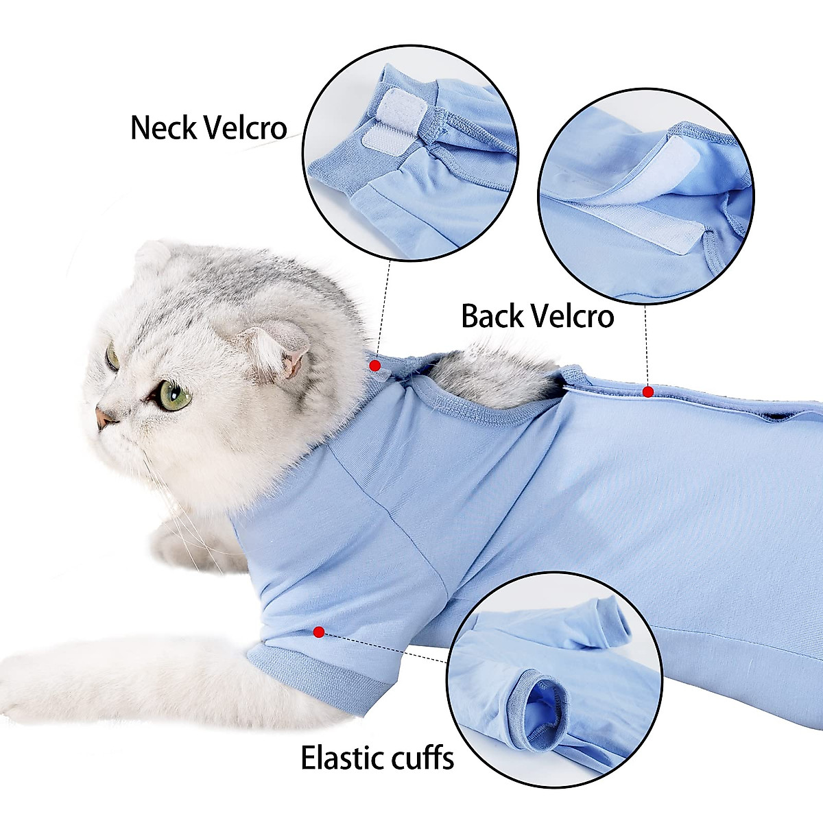 Cat Recovery Suit After Surgery, Pet Recovery Wear for Abdominal Wounds Cat Onesie Cone E-Collar Alternative,Blue L