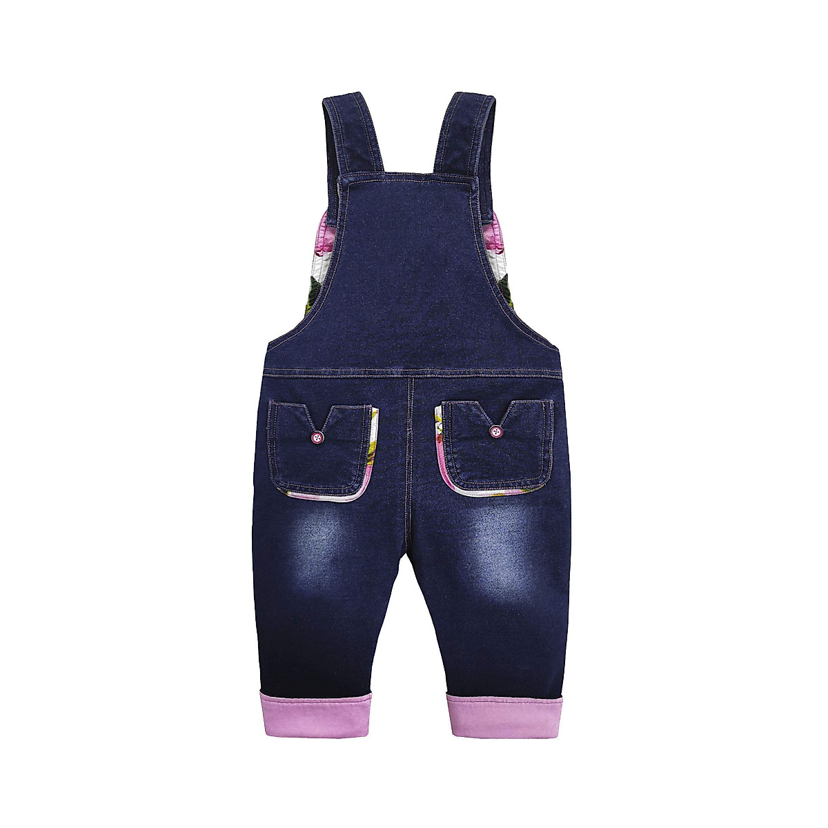 KIDSCOOL SPACE Baby Denim Overall,Little Girl Cute Cartoon Hippo Jean Dungaree,Blue,12-18 Months