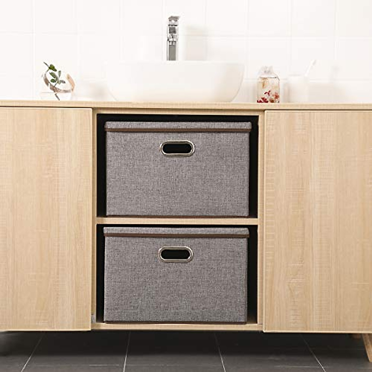 Large Storage Box with Lid [4-Pack] Foldable Fabric Storage Bin with Lid Collapsible Storage Cube Organizer Containers Baskets with Cover (17.7x11.8x11.8)