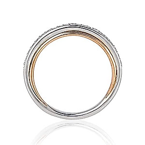 Jewelili Enchanted Disney Fine Jewelry 14K White Gold and Rose Gold 1/6 Cttw Diamond Belle Wedding Band Size 7
