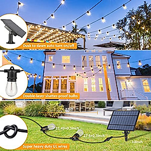 WENFENG Solar Outdoor String Lights, 3 Colors Patio String Light with 27FT Waterproof String, S14 Bulbs, Dimmable LED Solar String Lights for Patio