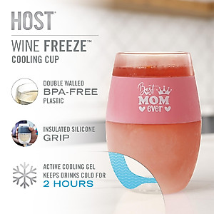 HOST Best Mom Ever Wine Freeze Cooling Cup with Freezing Gel Wine Glasses Mother's Day Gifts for Mom, Mom Birthday Gifts, Gifts for Wife, 8.5 oz, Pink