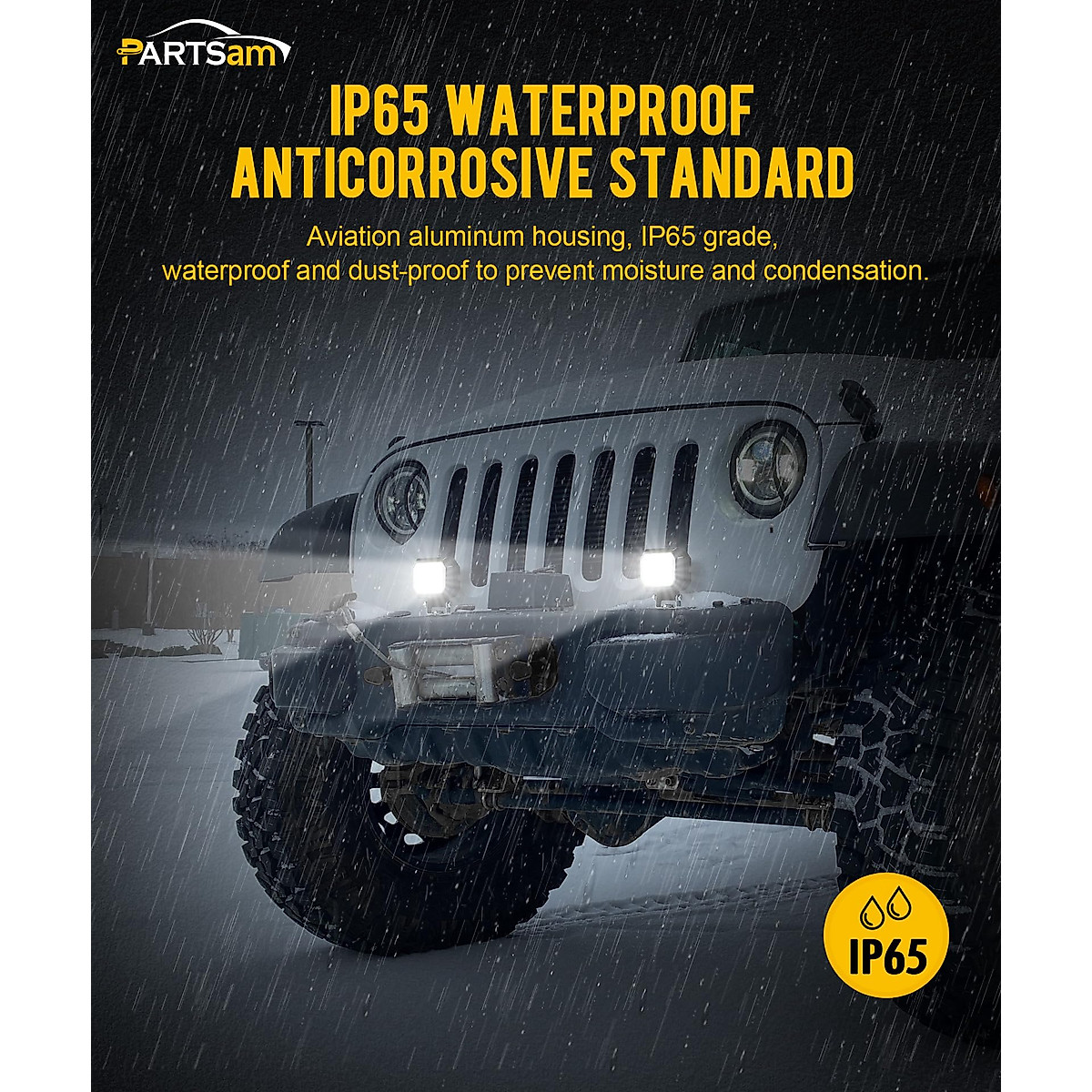 Partsam 3 Inch White Pods Light With DRL 2 Modes 16W Waterproof Cubes Offroad Work Cree LED Pods Spot Flood Ditch Fog Lights for Pickup Truck SUV ATV UTV Boat Forklift 4x4 Motorcycle, Pack of 2