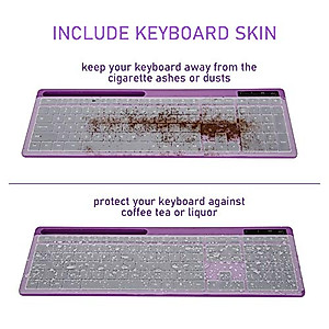 Wireless Keyboard and Mouse Combo - Keyboard with Phone Holder, VIVEFOX 2.4GHz Silent USB Wireless Keyboard Mouse Combo, Full-Size Keyboard and Mouse for Computer, Desktop and Laptop (Purple)