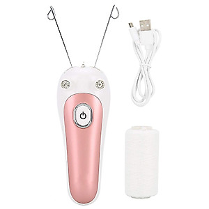 Electric Hair Removal Body Facial Threading Epilator with Cotton Thread Rechargeable Physical Threader Hair Shaver(Pink)
