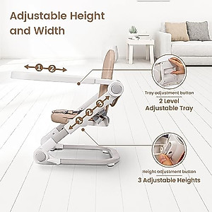 LI’l Pengyu Baby Booster Seat for Dining Table, Portable Travel Dinner Chair with Adjustable Tray and Height, Easy to Assemble and Fold up