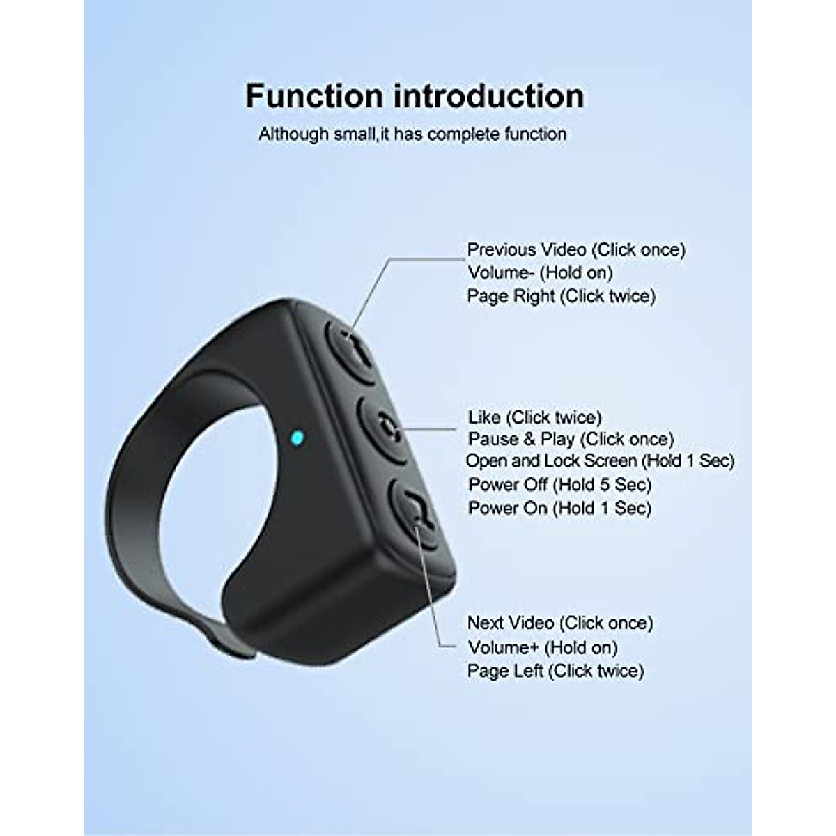 TIK Tok Remote Control, Tiktok Button Wireless Scrolling Ring Bluetooth Control Page Turner with Charging Case Compatible with iOS/Android (Black)