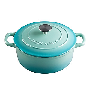 EDGING CASTING Enameled Cast Iron Covered 5.5 Quart Dutch Oven with Dual Handle for Bread Baking, Dutch Ovens with Lid, Peacock Blue