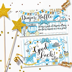 Diaper Raffle Tickets - It's A Boy - Set of 50 Double-Sided Raffle Cards - Blank Baby Shower Stationery - Fun and Colorful Baby Shower Supplies for Under $15!
