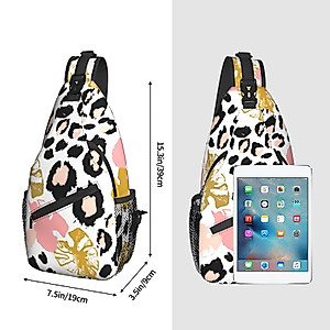 Crossbody Bag Sling Shoulder Backpack for Men Women Monstera Leopard Unisex Small Hiking Backpack Durable Hiking Daypack for Sport Casual Walking Biking Travel Cycling