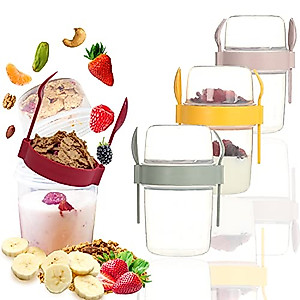 Salda 4 Pack 22 oz Breakfast On the Go Cups, Take and Go Yogurt Cup with Topping Cereal Cup with spoon and fork, Overnight Oats or Oatmeal Container Jar, Colorful Set of 4 (22, Oval, 4, 650ml)