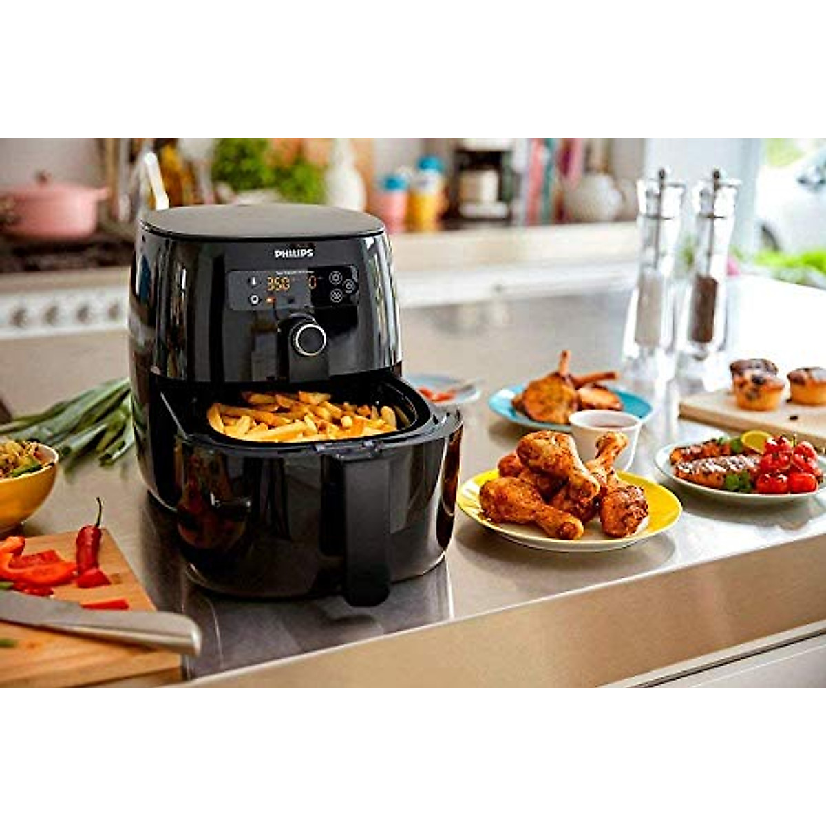 Philips Premium Digital Airfryer with Fat Removal Technology, Black (Compact, Digital Black, HD9741/56 (Includes Splatterproof Lid))