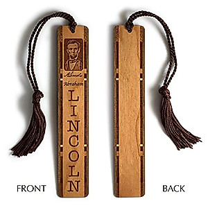 President Abraham Lincoln Photo with Signature - Engraved Wooden Bookmark with Tassel - Made in USA - Also Available Personalized