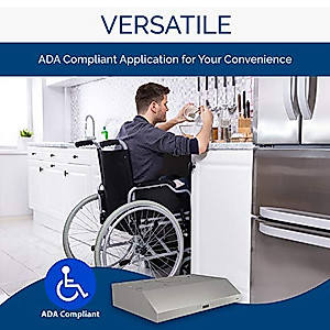 Broan-NuTone BCDJ142SS Glacier 42-inch Under-Cabinet 4-Way Convertible Range Hood with 3-Speed Exhaust Fan and Light, Stainless Steel