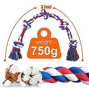 TUAHOO Dog Toys for Aggressive Chewers, Tough Rope Chew Toys for Medium Large Breed, 3 Feet 5 Knots Indestructible Rope Tug of War Dog Toy for Boredom, Teeth Cleaning