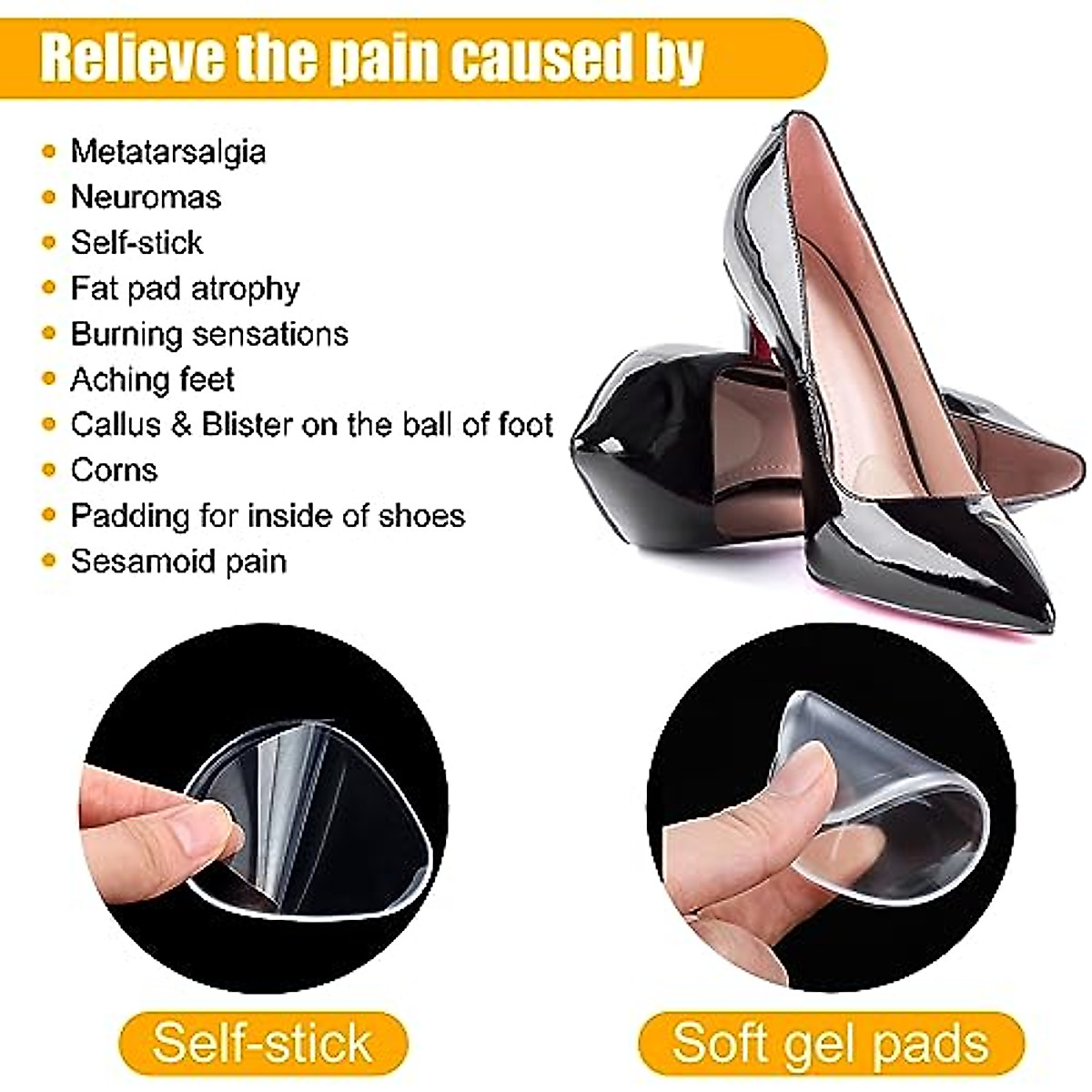 Ramede 36 Pcs Metatarsal Pads Reusable Clear Ball of Foot Cushion Water Drop Shape Foot Gel Pads Adhere to Shoe 4d Design for Forefoot Support Metatarsalgia Neuroma Feet Pain Relief Women Men