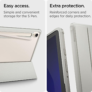 Spigen Ultra Hybrid Pro Designed for Samsung Galaxy Tab S9 Case 11 Inch 2023 (SM-X71) Slim Drop Protection Tri-Fold Cover Case with Hard Shell Transparent Back and S Pen Holder - Gray