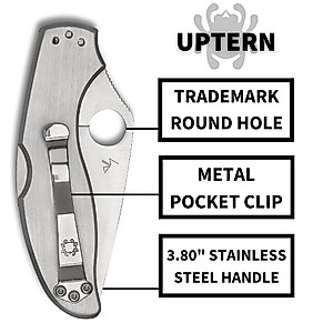 Spyderco UpTern Pocket Knife with 8Cr13MoV Blade and Stainless Steel Handle (CombinationEdge)