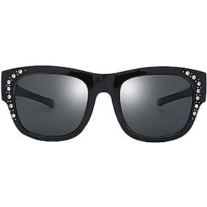 The Fresh High Definition Polarized Wrap Around Shield Oversized Sunglasses for Large Glasses - Gift Box Package (F5607RP02-Crystal blue/Black Paint for Large Glasses, Grey)