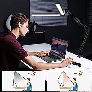 LED Desk Lamp, Desk Lamps for Home Office, 24W 1300lm Double Head Architect Desk Lamp, 28in Swing Arm Desk Light with Clamp, 3 Color Modes 10 Levels Dimmer Light for Working/Reading/Hobby Craft