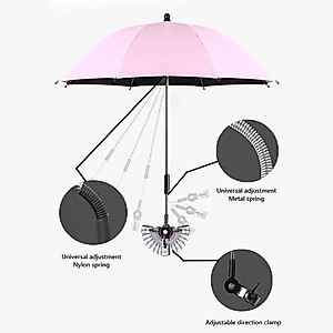 ICRPSTU Universal Pushchair Parasol Umbrella,Pram Parasol with Clamp Buggy Umbrella with Adjustable Clip on UV Protection Umbrella for Wheelchair Users Chair for Children (Black)