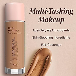 Mineral Fusion Full Coverage Foundation, Liquid Foundation - Olive 2- Olive Complexion w/Green Undertones, Lightweight Matte Finish, Up to 12 Hr Hydration, Hypoallergenic & Vegan, 1 fl. oz