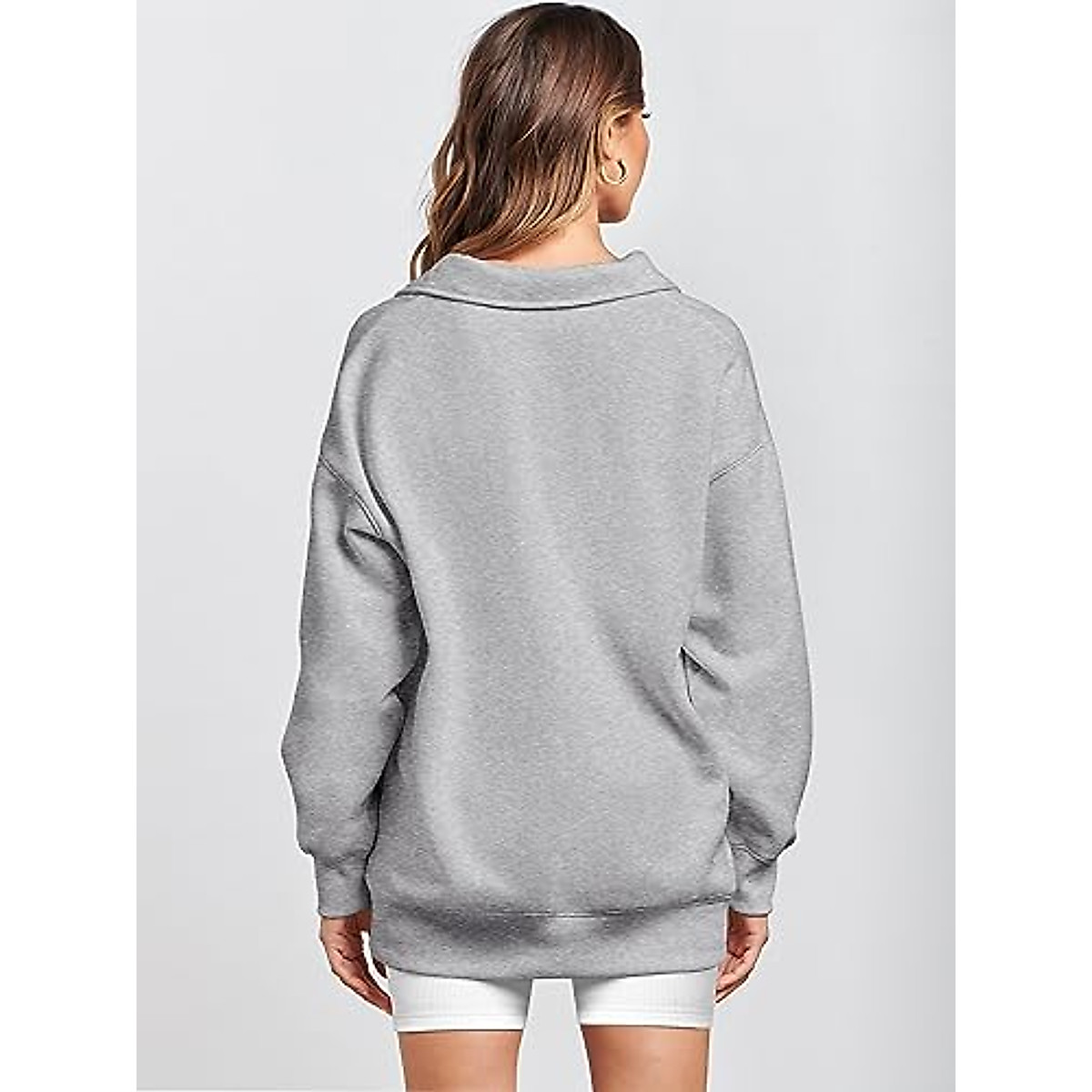 Caracilia Womens Oversized Sweatshirts Fleece Cute Pullover Long Sleeve Dressy Casual Shirts Comfy Hoodie Fall Tops Lightweight Buttons Down Sweatshirt 2023 Fashion Clothes C113A8-huahui-L Grey
