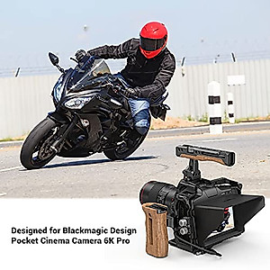 SMALLRIG Camera Cage Accessory Kit for BMPCC 6K Pro / 6K G2, with Top Handle Wooden Side Handle Cable Clamp for HDMI SSD Clamp Sunhood NATO Rail Screen Protector for BMPCC 6K Pro / 6K G2-3299