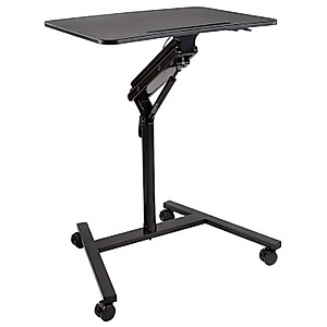 Mount-It! Mobile Standing Laptop Desk, Height Adjustable Rolling Sit Stand Workstation with Casters, 27.5 Wide with Gas Spring Lift Mechanism, Black