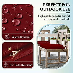 Wellsin Outdoor Chair Cushions for Patio Furniture - Patio Chair Cushions Set of 2 - Waterproof Round Corner Outdoor Seat Cushions 17"X16"X2", Burgundy