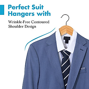 JS HOME Wooden Hangers 30 Pack, Strong Wood Suit Hangers with Extra Smooth Finish, Precisely Cut Notches and 360 Degree Black Swivel Hook, Solid Wooden Clothes Hangers for Shirt Coat Jacket Dress