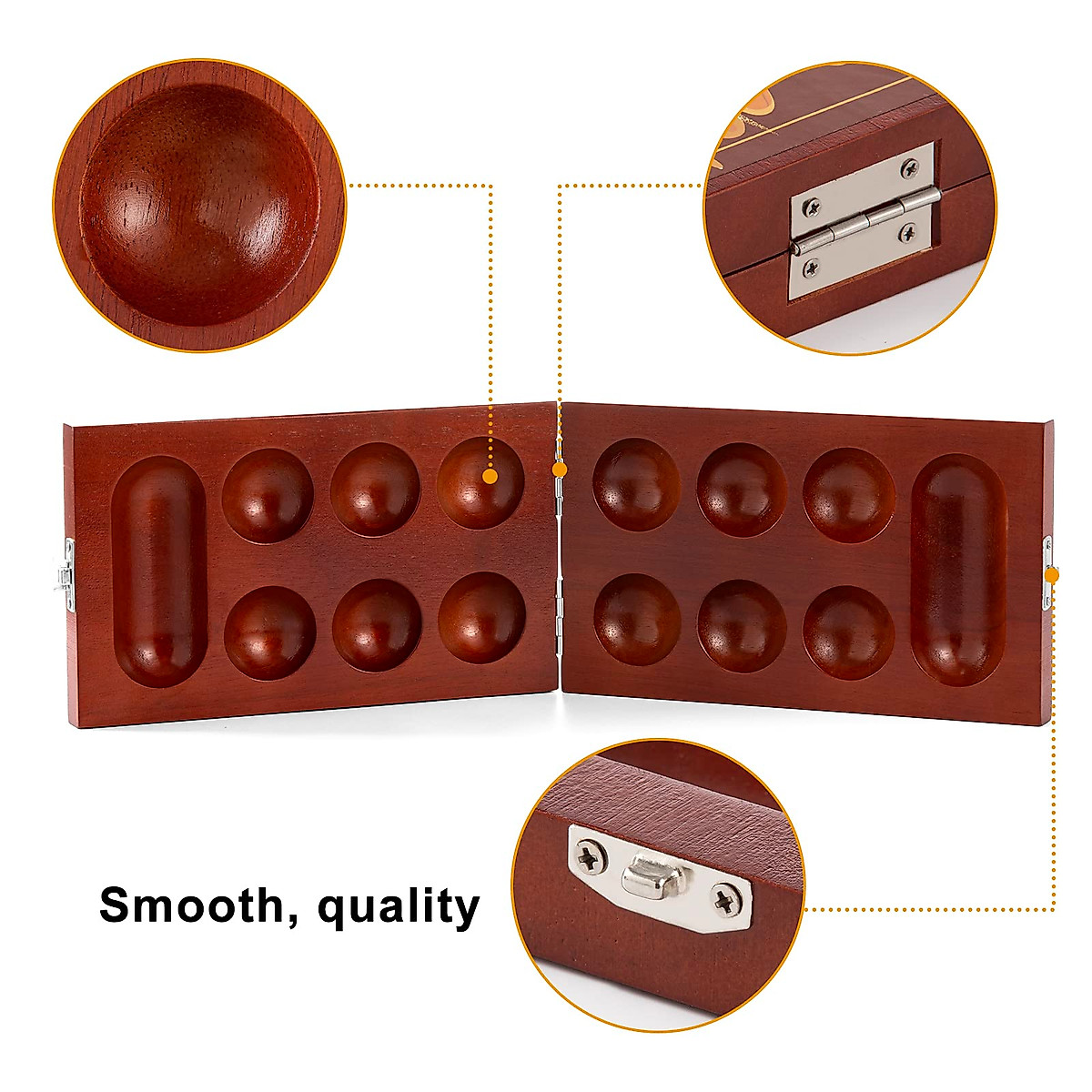 Crobyi Mancala Board Game Set for Kids & Adults, Includes Portable Folding Rubber Wood Board, 48+5 Glass Stones, Stones Storage Bag & Mancala Instructions. Classic Marble Board Game for Family.