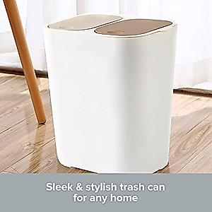 Dual Compartment Trash Can - Nordic Style Trash and Recycling Combo - Double Trash Can with Separate Pop Up Trash Bin Lids - Slim Garbage Can - Kitchen Recycle Bin - 10.2x7.1x13.2in White Trash Can
