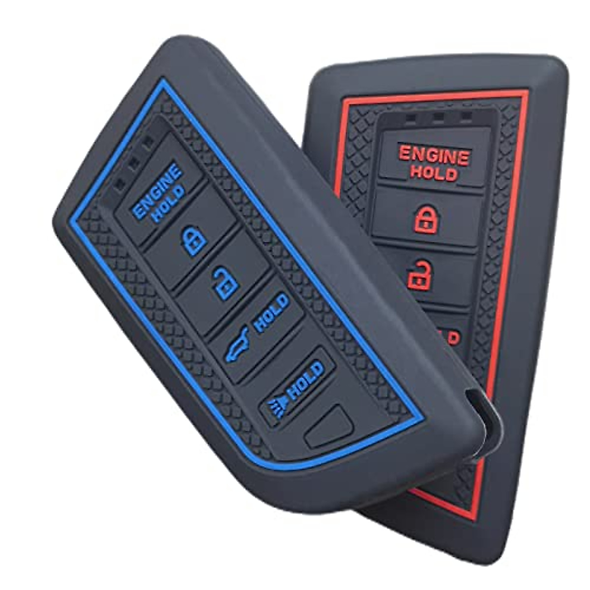 RUNZUIE 2Pcs Silicone Smart Remote Key Fob Compatible with 2023 2022 Acura RDX MDX Key Fob Cover 5 Buttons (Black with Red/Blue)