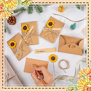 Qilery 50 Pcs Sunflower Gift Dried Flowers Greeting Cards Thank You Handmade Invitation Card DIY Vintage Kraft Blank Note Card with Envelopes for Birthday Christmas Teacher College, 2.76 x 4.13''