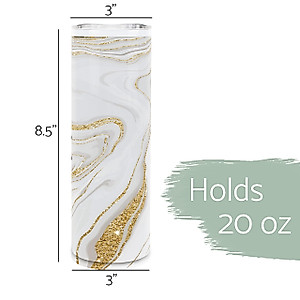 Elanze Designs Nova Name, White & Gold Glitter Marble Wrap-Around Design 20 Ounce Stainless Steel On-The-Go Coffee Travel Insulated Skinny Tumbler Mug Cup with Slide Top Lid