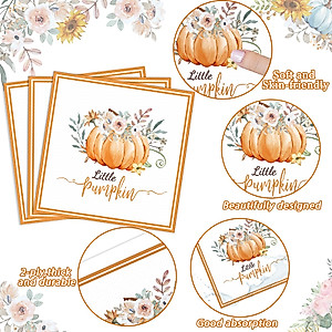 ZOIIWA 96 Pcs Little Pumpkin Baby Shower Tableware Set Thanksgiving Party Supplies Gender Reveal Dinnerware Pumpkin Baby Shower Party Disposable Fall Plates Napkins Party Decorations Serves 24 Guests