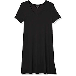 Amazon Essentials Women&#039;s Regular Short-Sleeve v-Neck Swing Dress, Black, X-Large